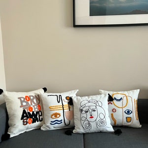 Picasso Art Punch Pillowfemale Line Art Face Handmade Punch Needle ...