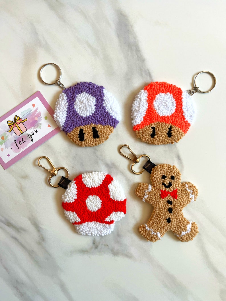 Punch Needle Keychain Tufted Keychain Punch Needle Keyring - Etsy