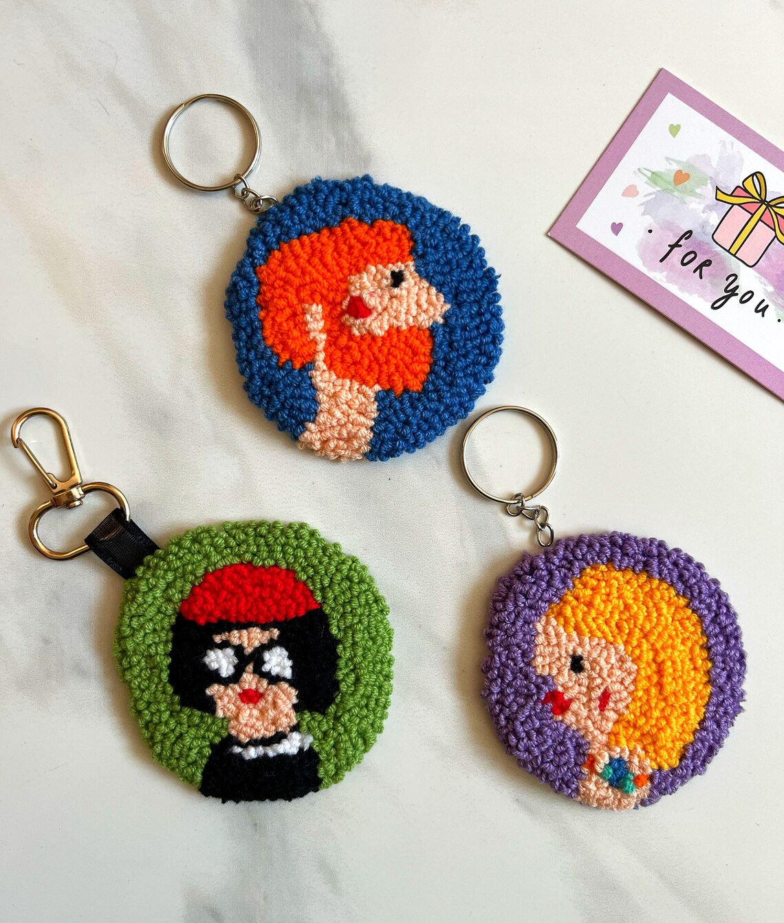 Punch Needle Keychain Tufted Keychain Punch Needle Keyring - Etsy