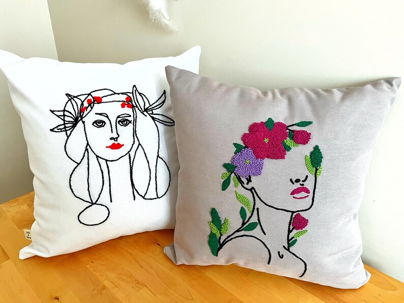 Picasso Art Punch Pillowfemale Line Art Face Handmade Punch Needle ...
