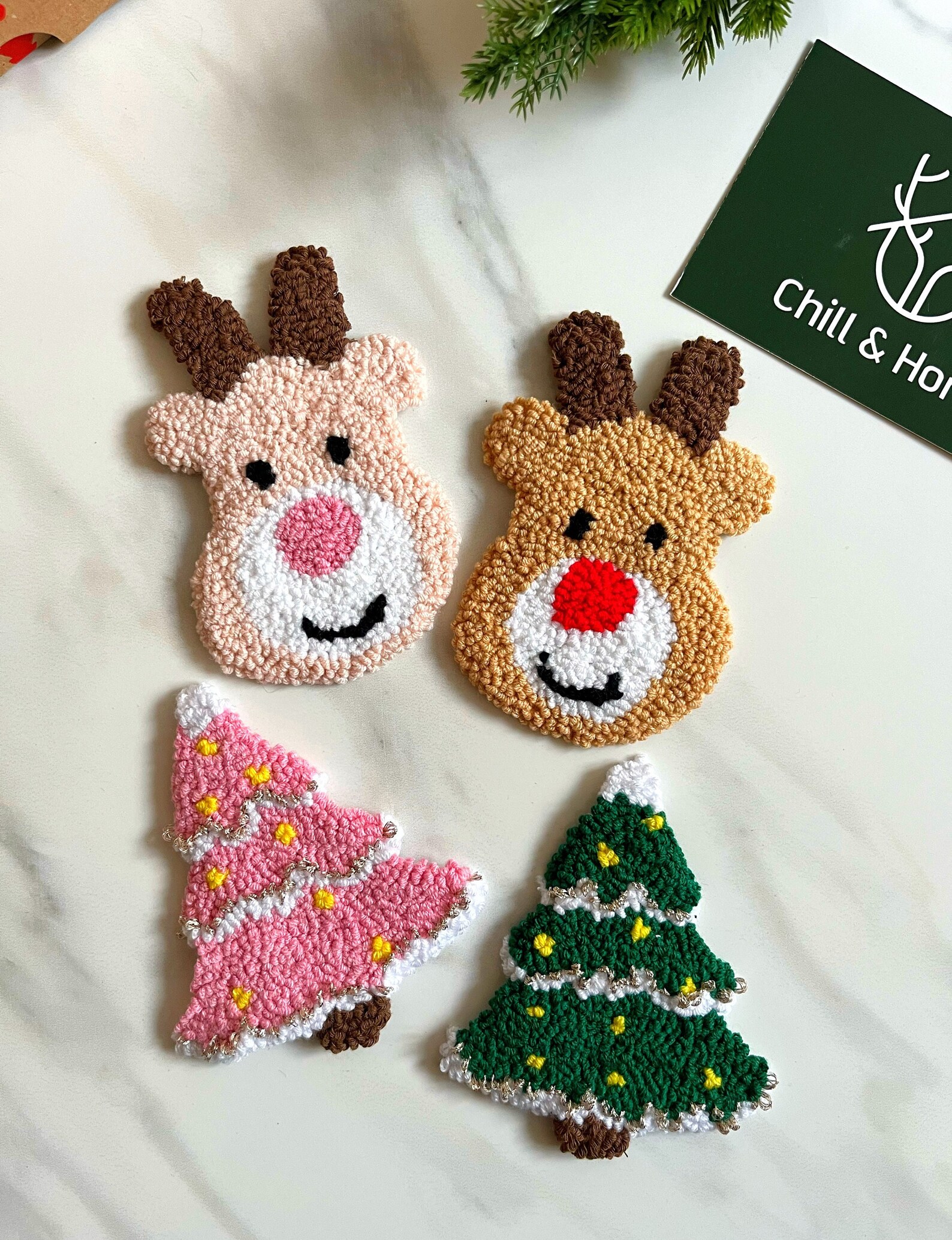 Punch Needle Christmas Ornaments,christmas Tree Decorations,punch Needle Coasters, Christmas ...