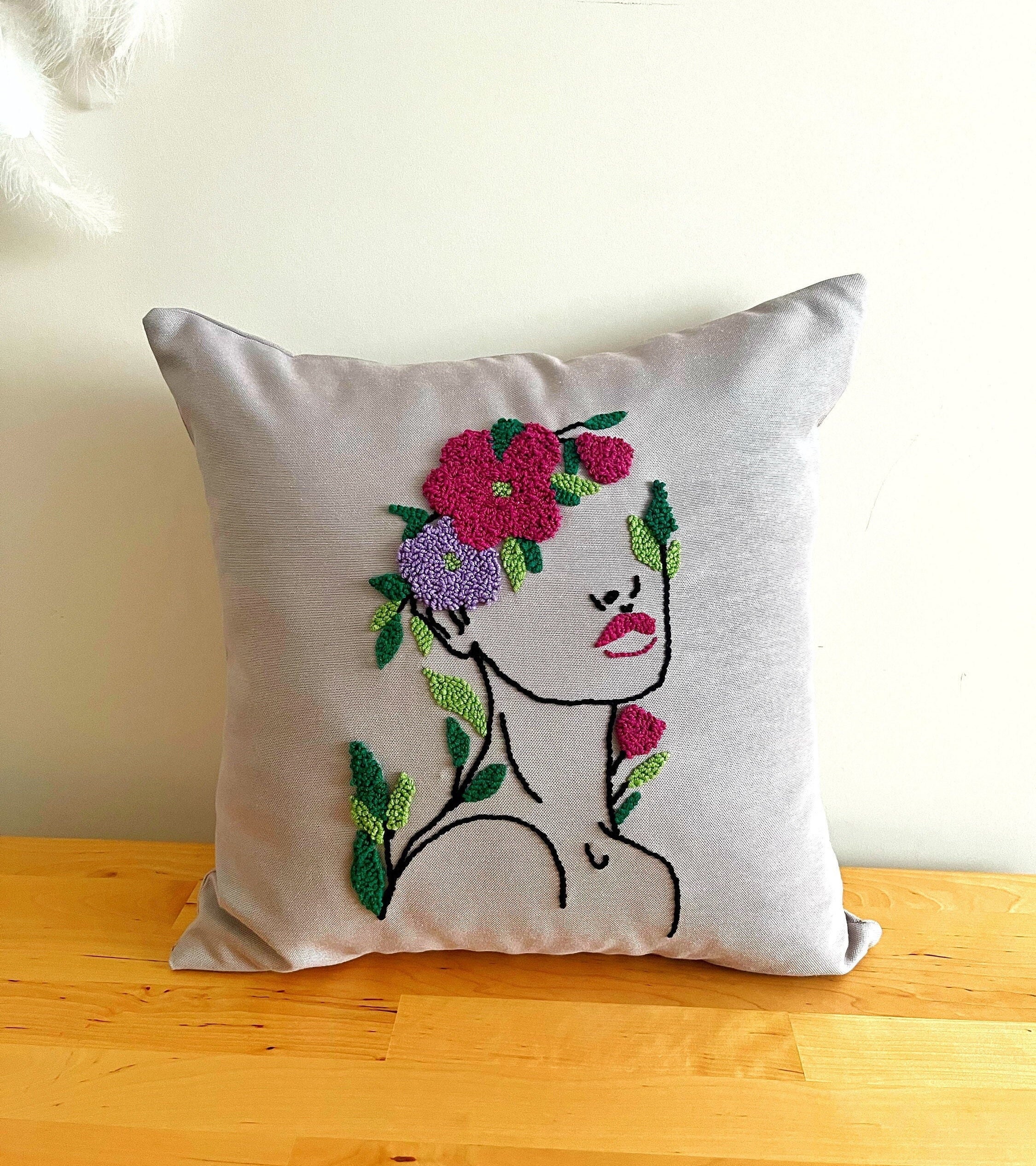 Female Face Line Art Pillowline Art Face Handmade Punch Needle ...