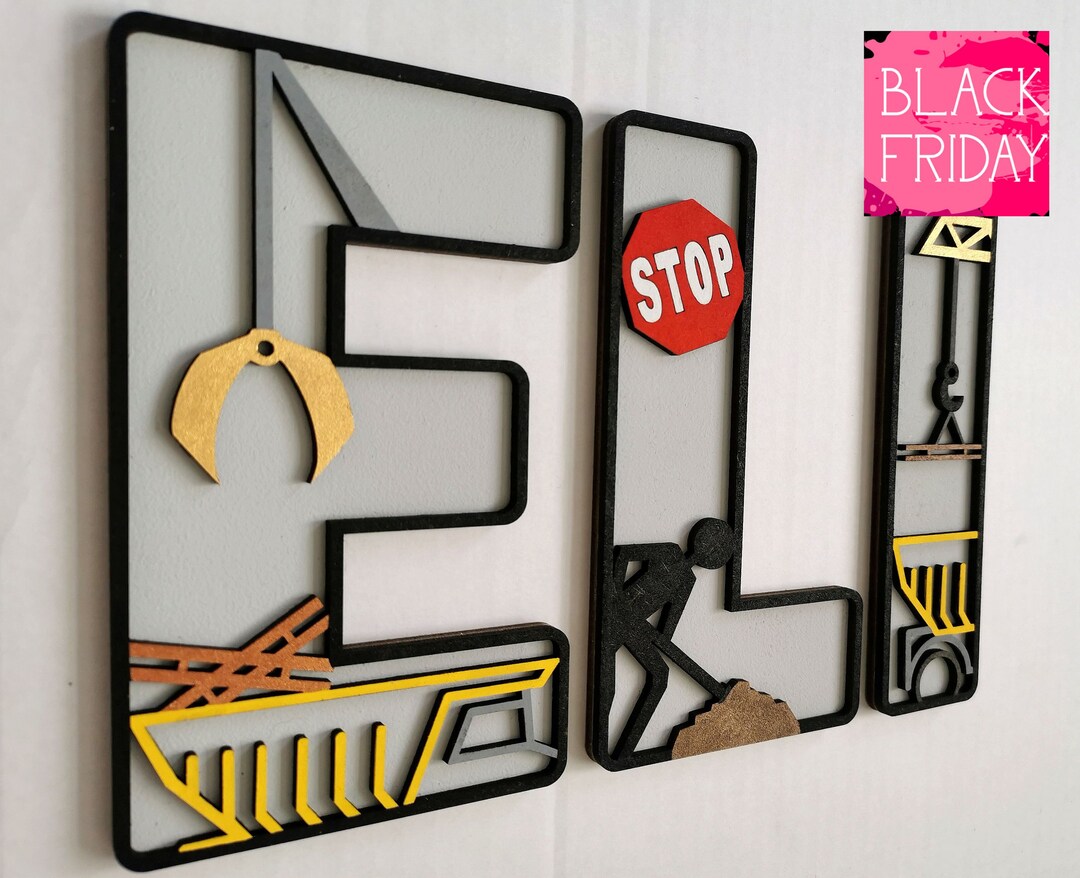 Construction Themed Letter Kids Room Boys Room Girls Room Wooden Name ...