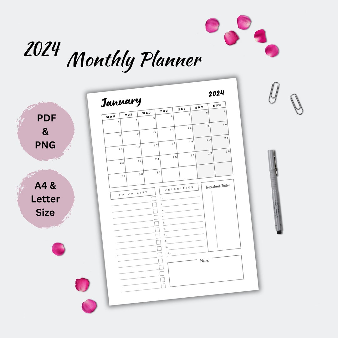 2024 Dated Monthly Planner 2024 Monthly Planner 2024 Calendar Instant ...