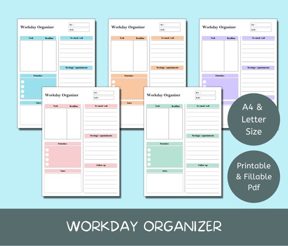 Five Color Workday Organizer Office Planner Daily Planner - Etsy