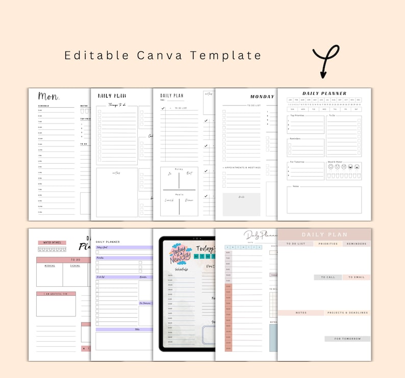 Canva Template | Editable Planner | Planner Bundle Editable | Daily ...
