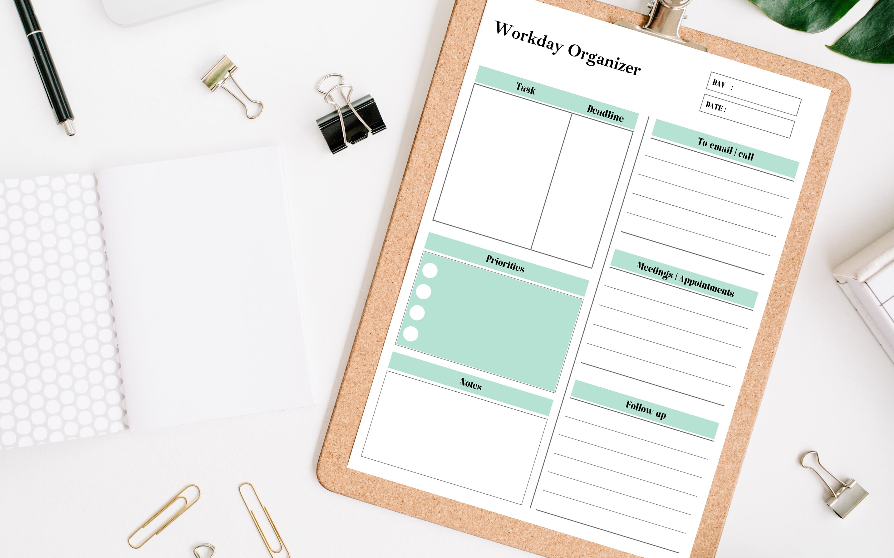 Five Color Workday Organizer Office Planner Daily Planner Digital ...