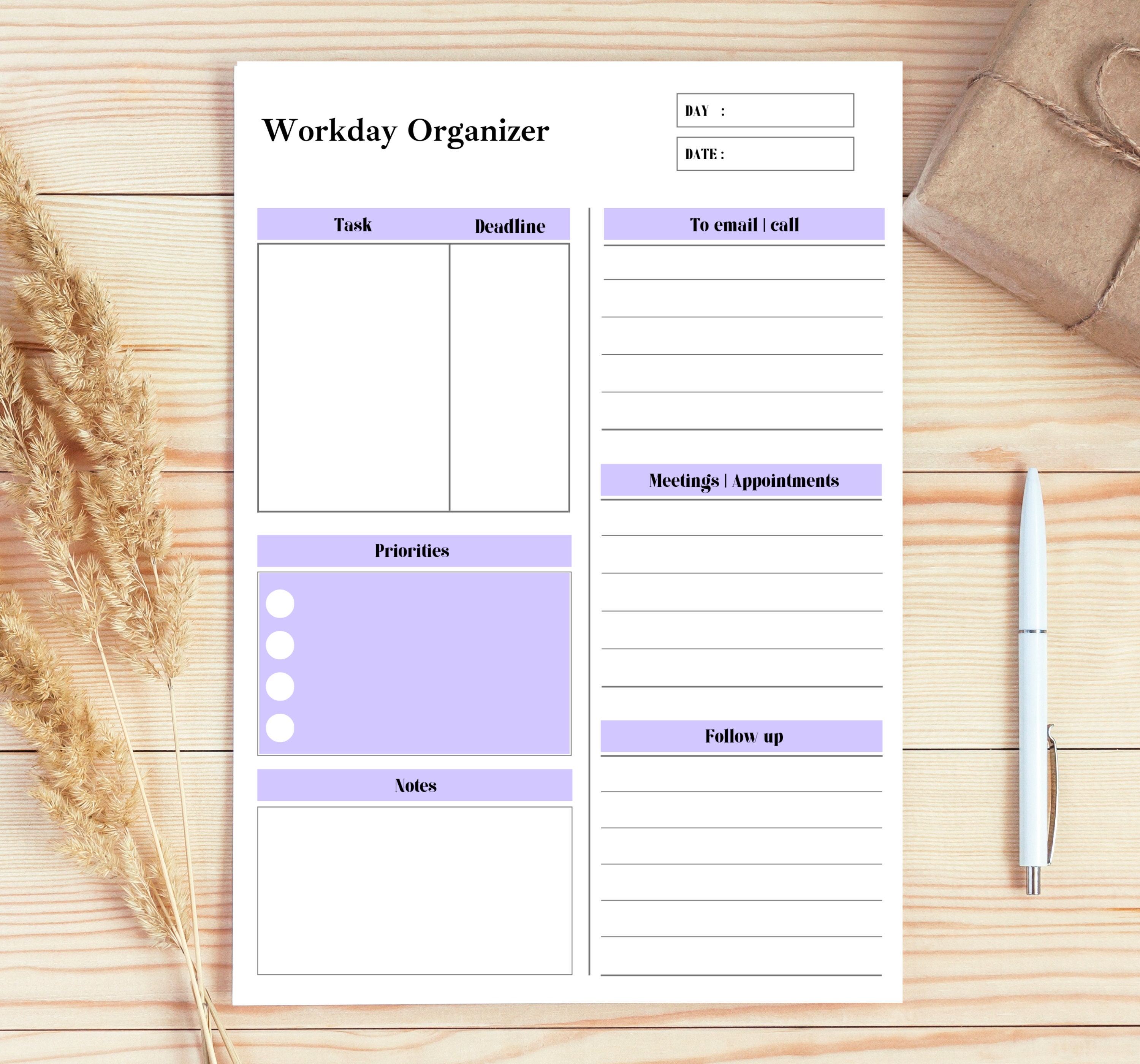 Five Color Workday Organizer Office Planner Daily Planner Digital ...