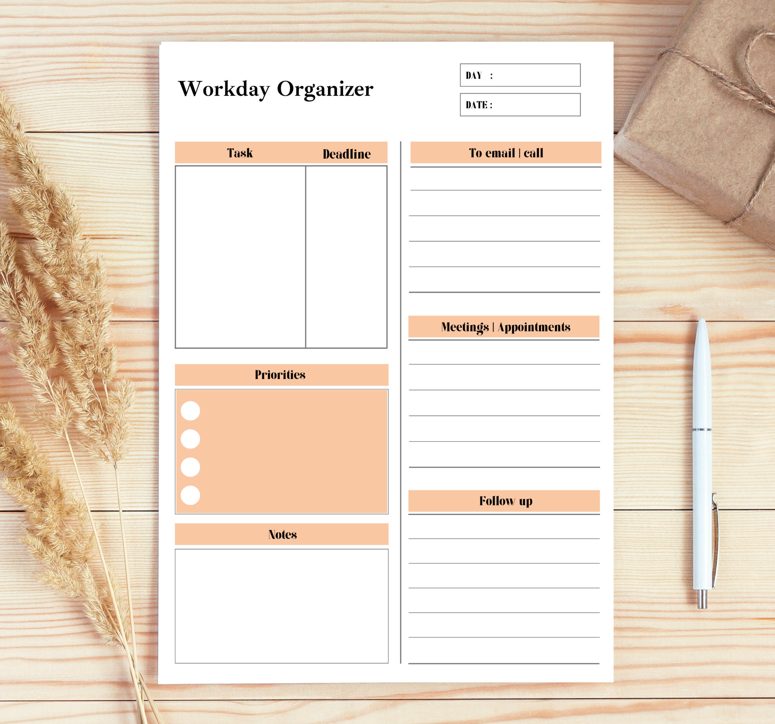 Five Color Workday Organizer Office Planner Daily Planner Digital ...