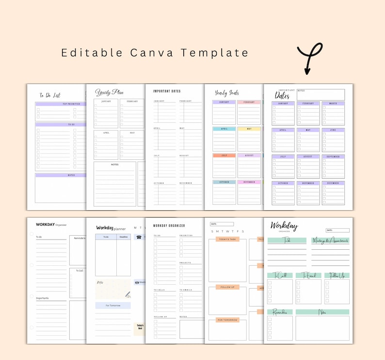 Canva Template | Editable Planner | Planner Bundle Editable | Daily ...