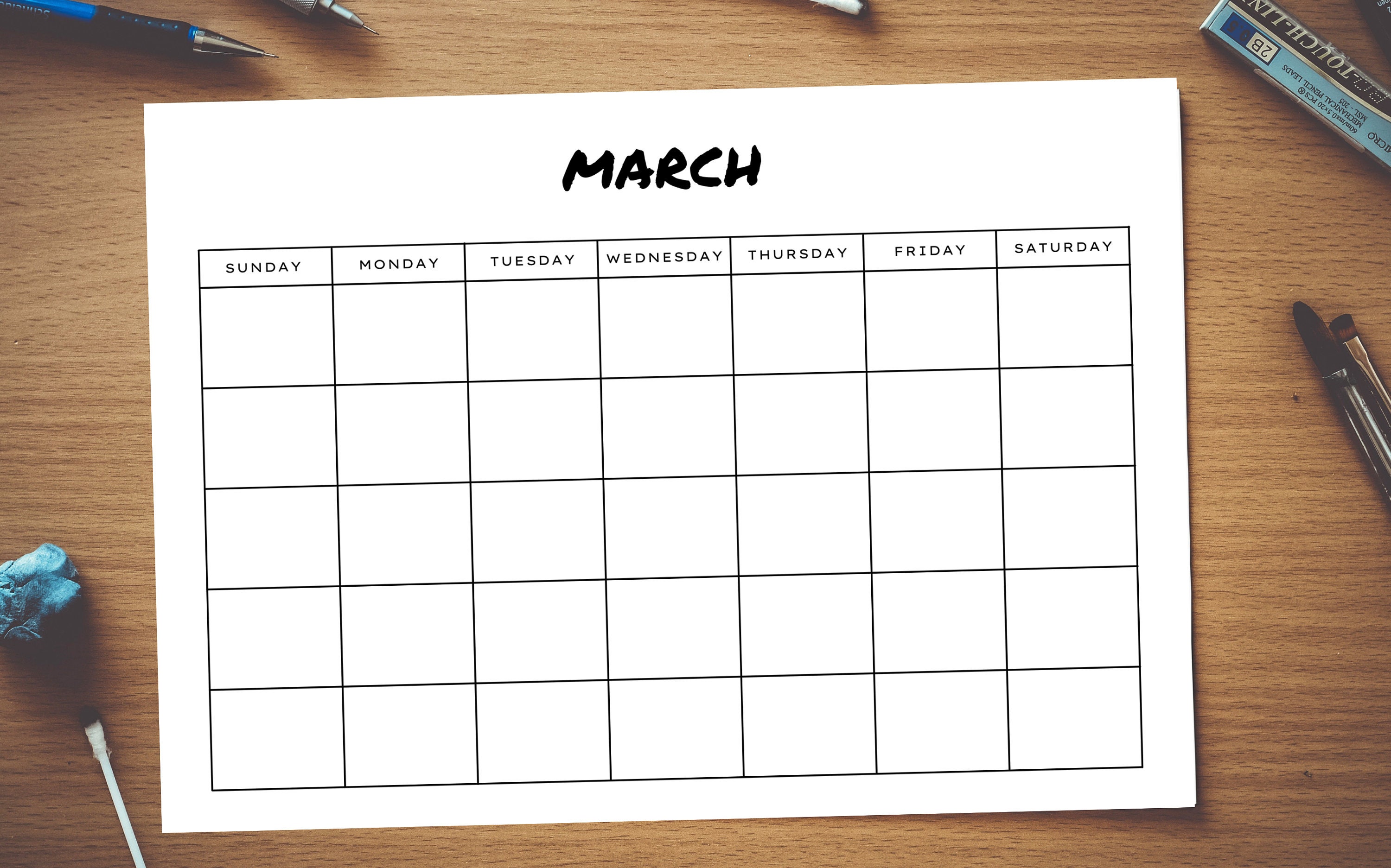 Blank Monthly Calendar Undated Monthly Calendar Instant - Etsy