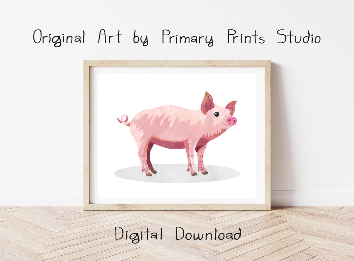 Pig Art Print, Pig Printable, Farm Animal Printable Art, Pig Wall Art ...