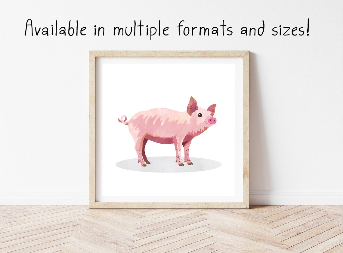 Pig Art Print, Pig Printable, Farm Animal Printable Art, Pig Wall Art ...