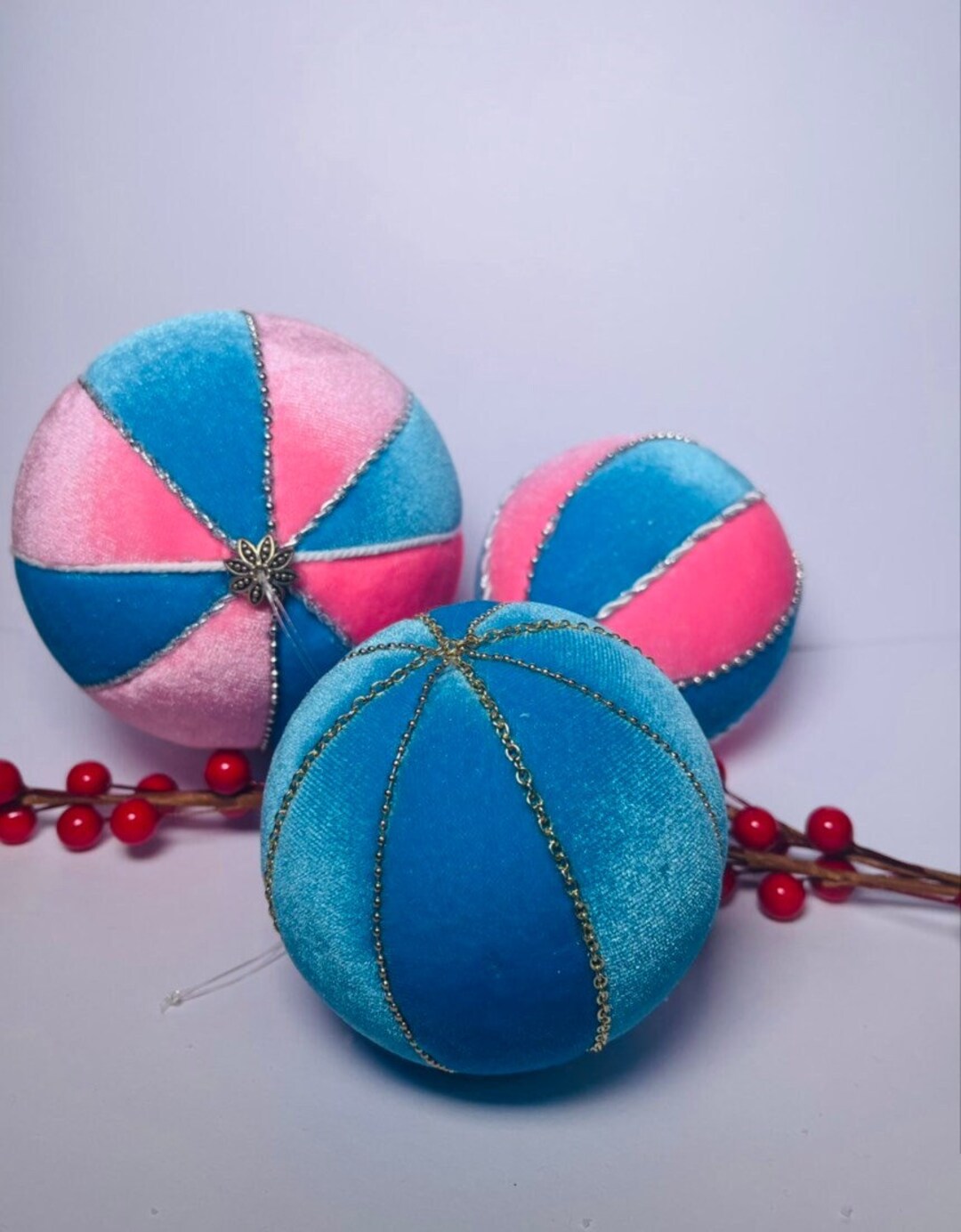 Set of 3 Vivid Pink and Sky Blue Velvet Balls,premium Christmas Gifts ...