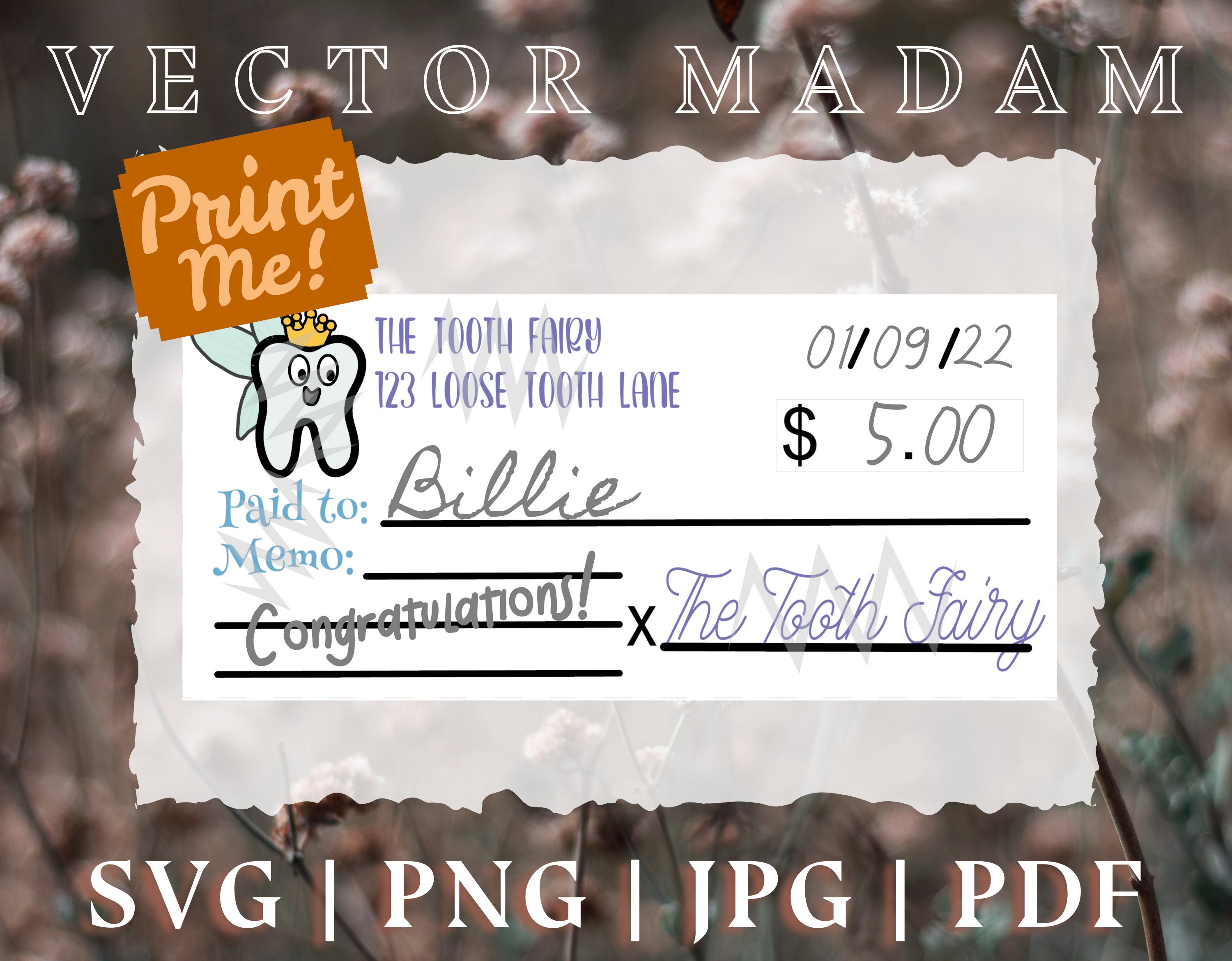 Printable Tooth Fairy Checks | PDF JPG PNG | No Cash for Lost Loose ...