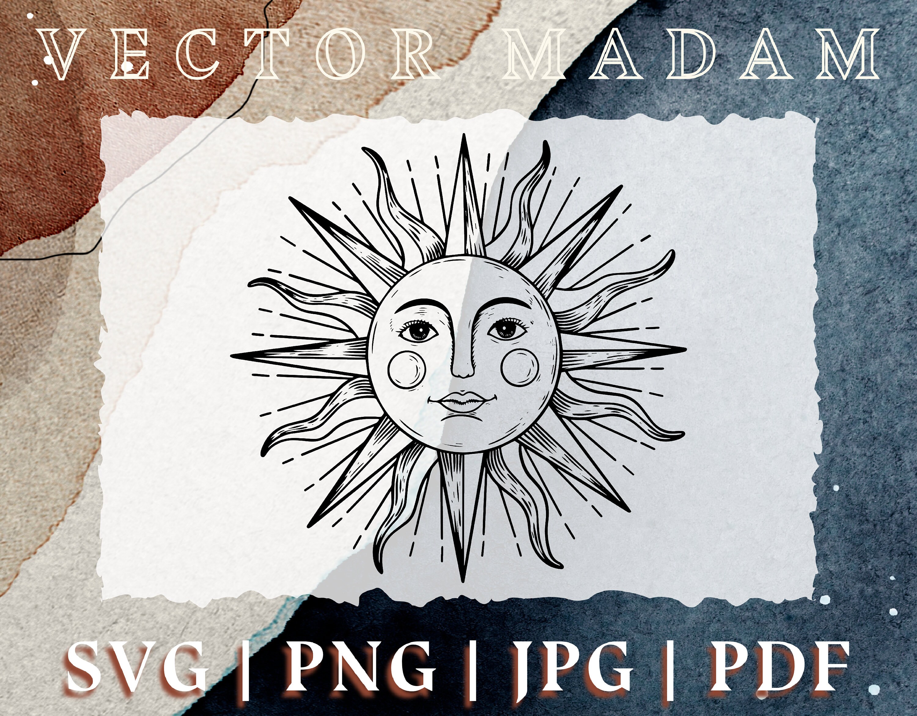Vintage Sun Illustration Cut File Vector Image Svg Png Jpg - Etsy