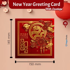 Happy New Year Card (145 X 150 Mm) Chinese New Year With Envelope Lunar ...