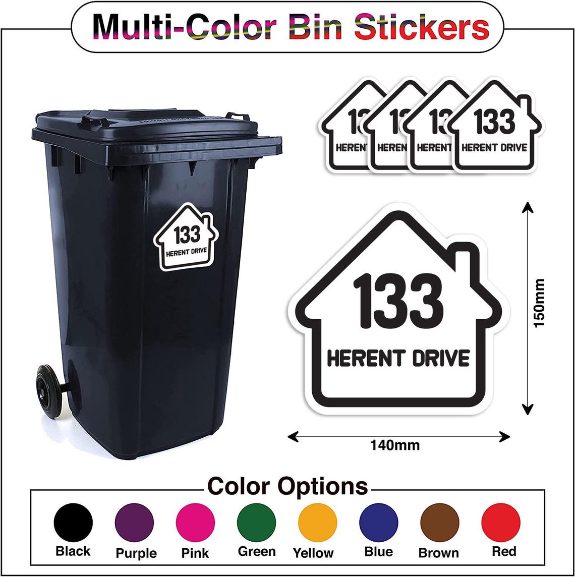 4 X Wheelie Bin Stickers (140 X 150 Mm) Bin Sticker Bin Number Stickers ...