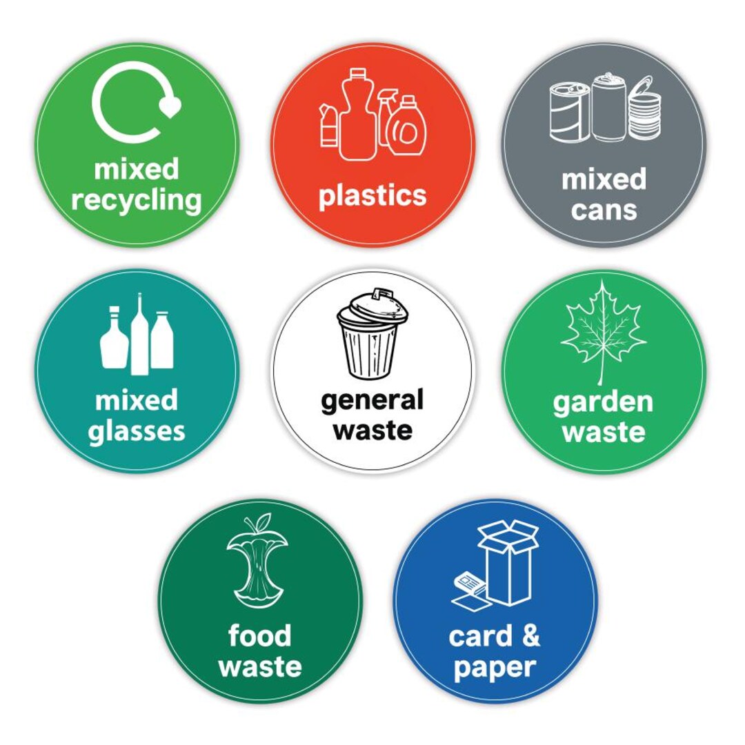 Pack of 8 Recycling Stickers Food Waste Recycling Stickers Paper Card ...