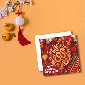 Happy New Year Card (145 X 150 Mm) Chinese New Year With Envelope Lunar ...