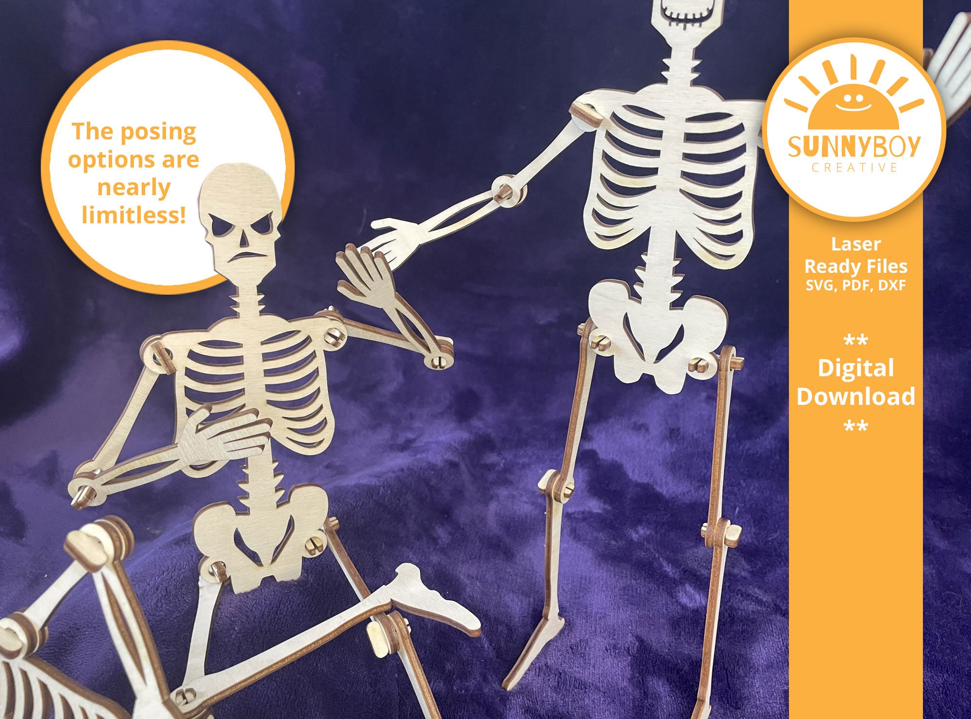 Halloween Posable Skeleton: Laser Cut Files (SVG PDF DXF Digital Download) - Etsy