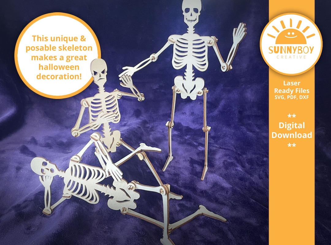 Halloween Posable Skeleton: Laser Cut Files (SVG PDF DXF Digital ...