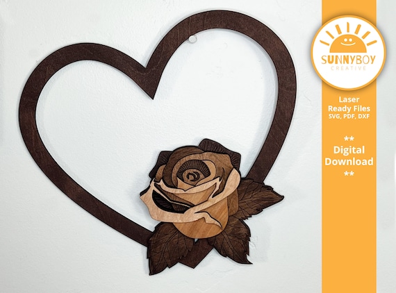 Heart Frame With 3D Rose 5 Layers Laser Cut File SVG PDF - Etsy