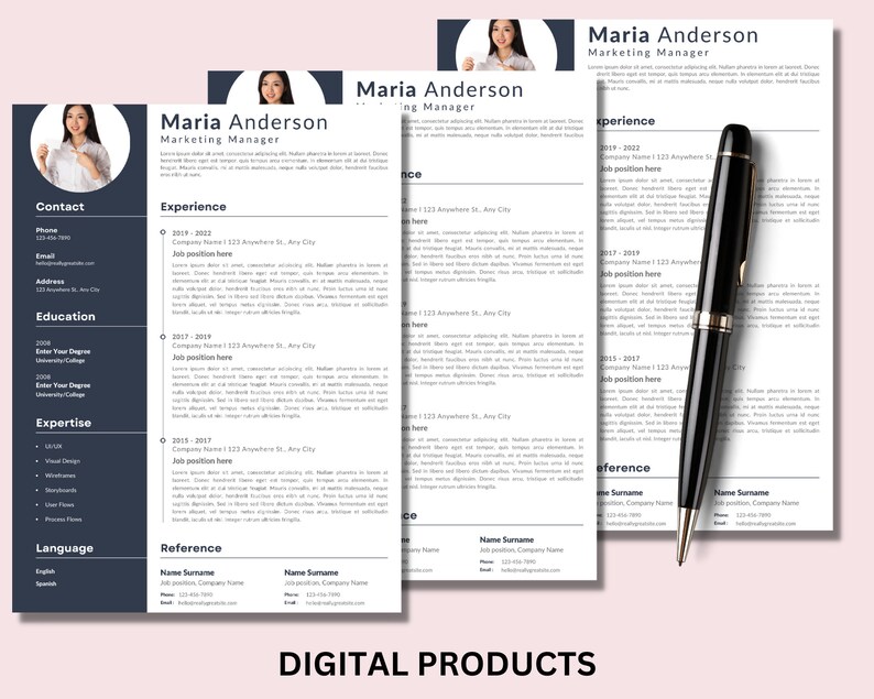 Editable Resume Template With Photo, CV Template Photo, Minimalist ...