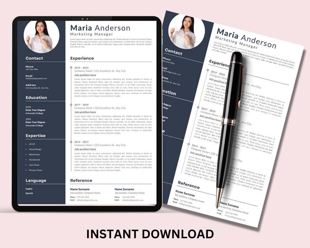 Editable Resume Template With Photo, CV Template Photo, Minimalist ...
