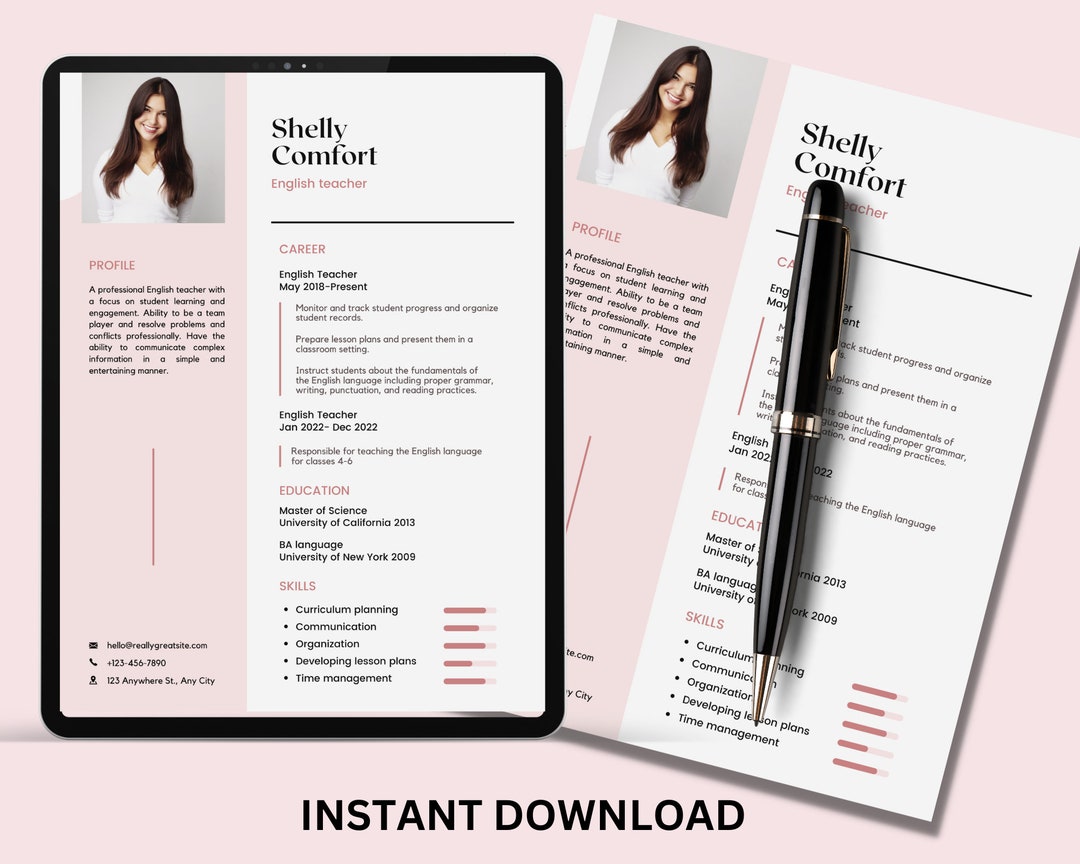 Editable Resume Template With Photo, CV Template Photo, Minimalist ...