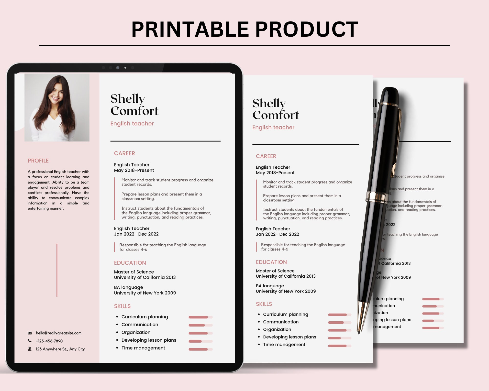 Editable Resume Template With Photo, CV Template Photo, Minimalist ...