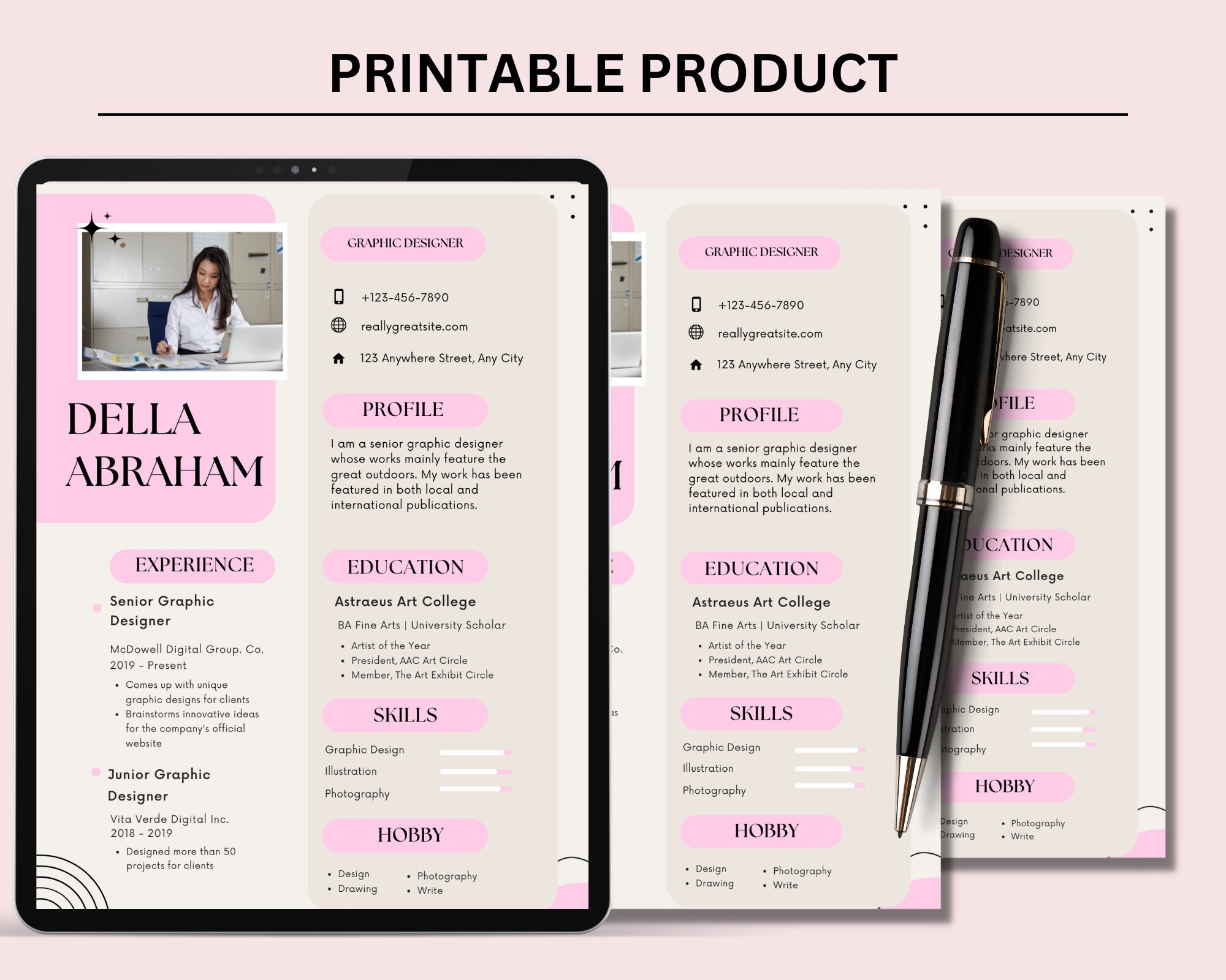 Editable Resume Template With Photo, CV Template Photo, Minimalist ...