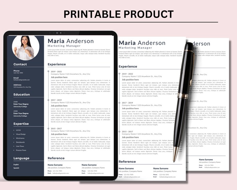 Editable Resume Template With Photo, CV Template Photo, Minimalist ...