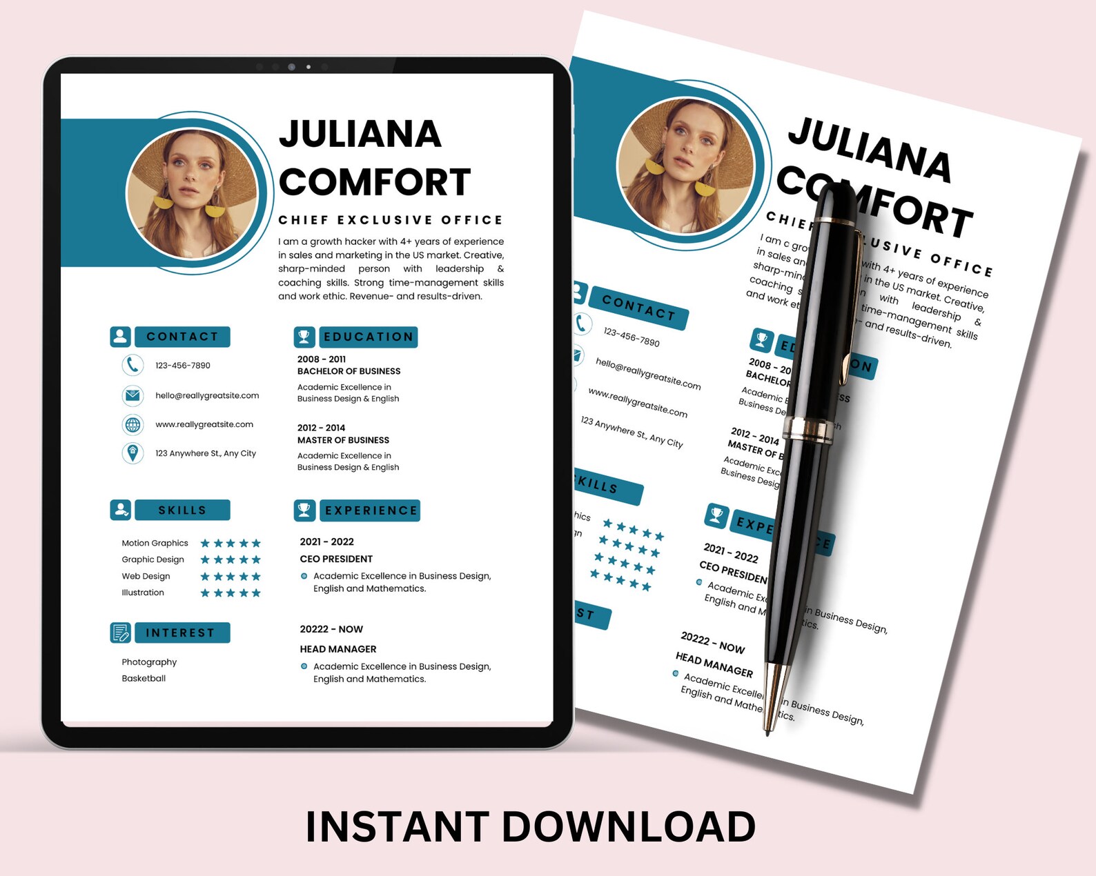 Editable Resume Template With Photo, CV Template Photo, Minimalist ...