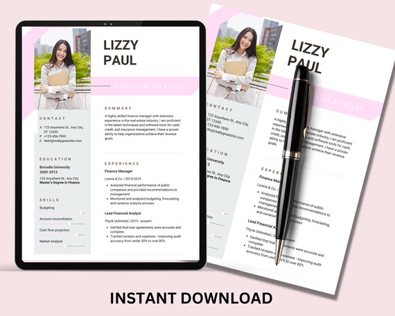 Editable Resume Template With Photo CV Template Photo - Etsy