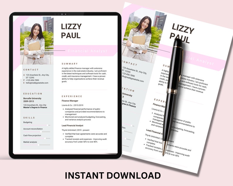 Editable Resume Template With Photo, CV Template Photo, Minimalist ...
