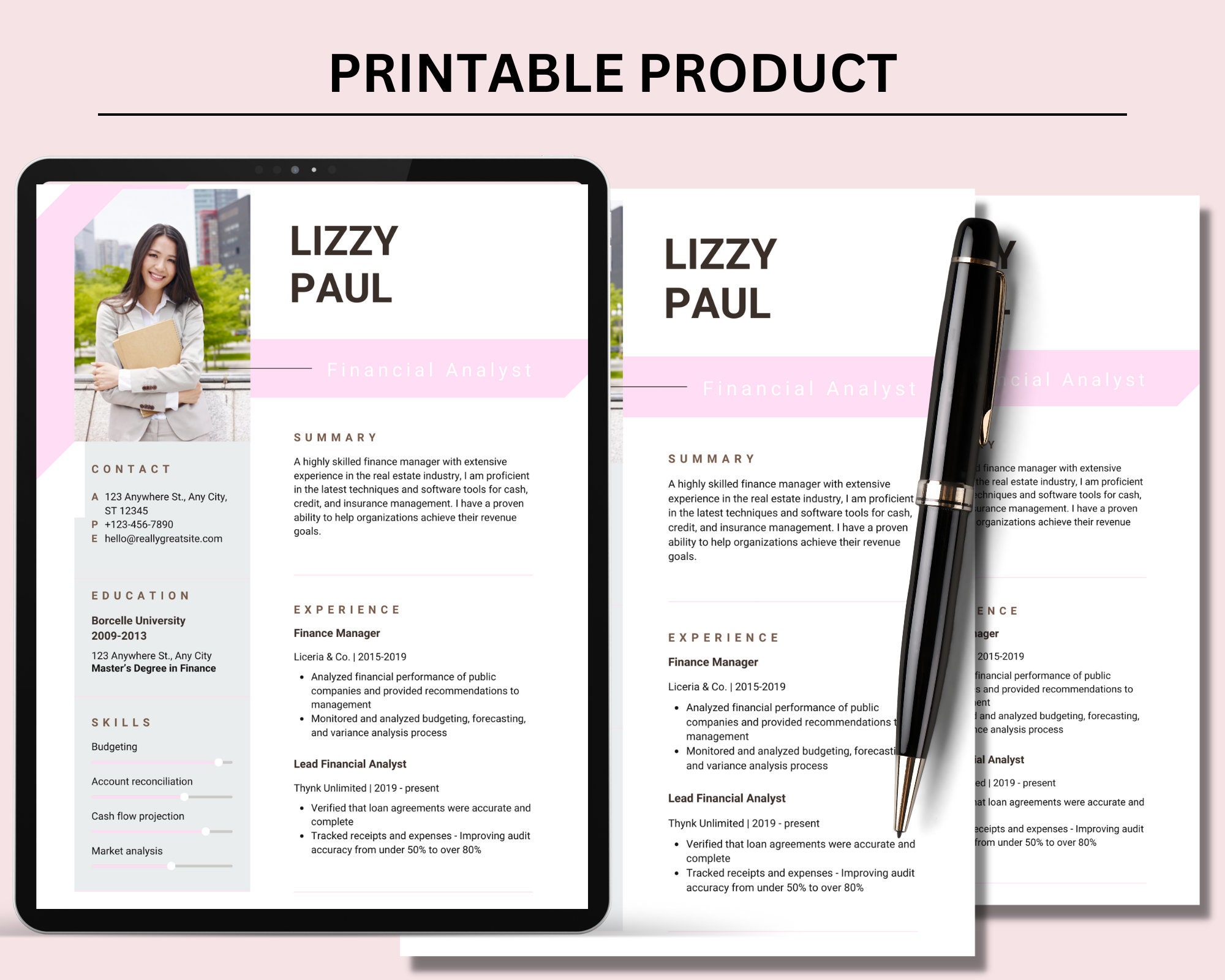 Editable Resume Template With Photo, CV Template Photo, Minimalist ...