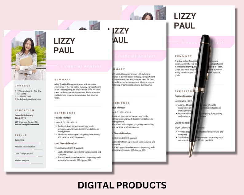 Editable Resume Template With Photo, CV Template Photo, Minimalist ...