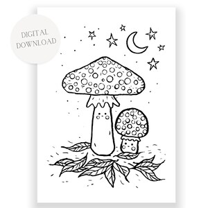 Cute Mushroom Colouring Page, Digital Download Kids Art, Printable ...