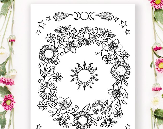 Litha Summer Solstice Colouring Page Midsummer Artwork - Etsy UK