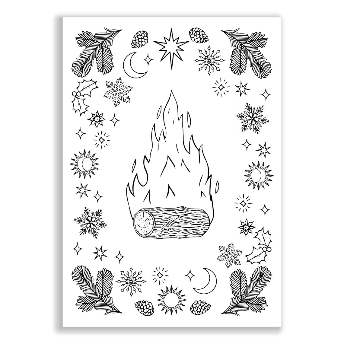 Yule Log Winter Solstice Colouring Page - Digital Download Printable ...