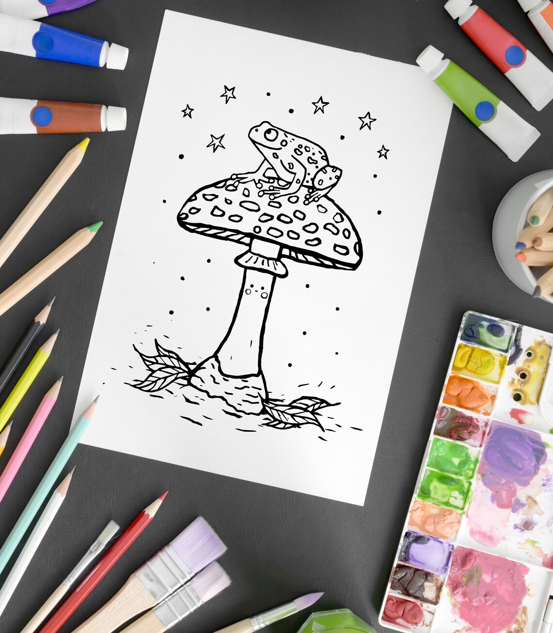 Frog and Toadstool Colouring Sheet Art Printable Colouring Page ...