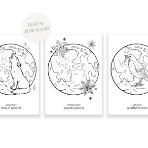 12 Moon Name Colouring Pages - Full Moon Month and Name - Moon Book of ...