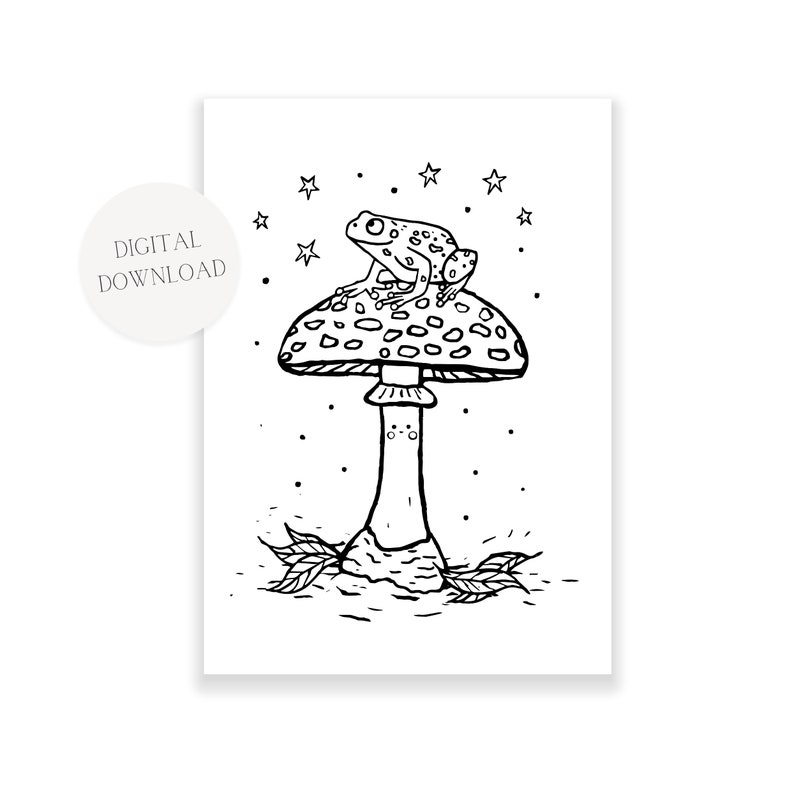 Frog and Toadstool Colouring Sheet Art Printable Colouring Page ...