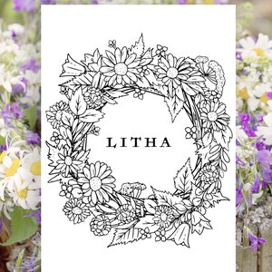 Litha Wreath, Summer Solstice Colouring Page, Printable Midsummer ...