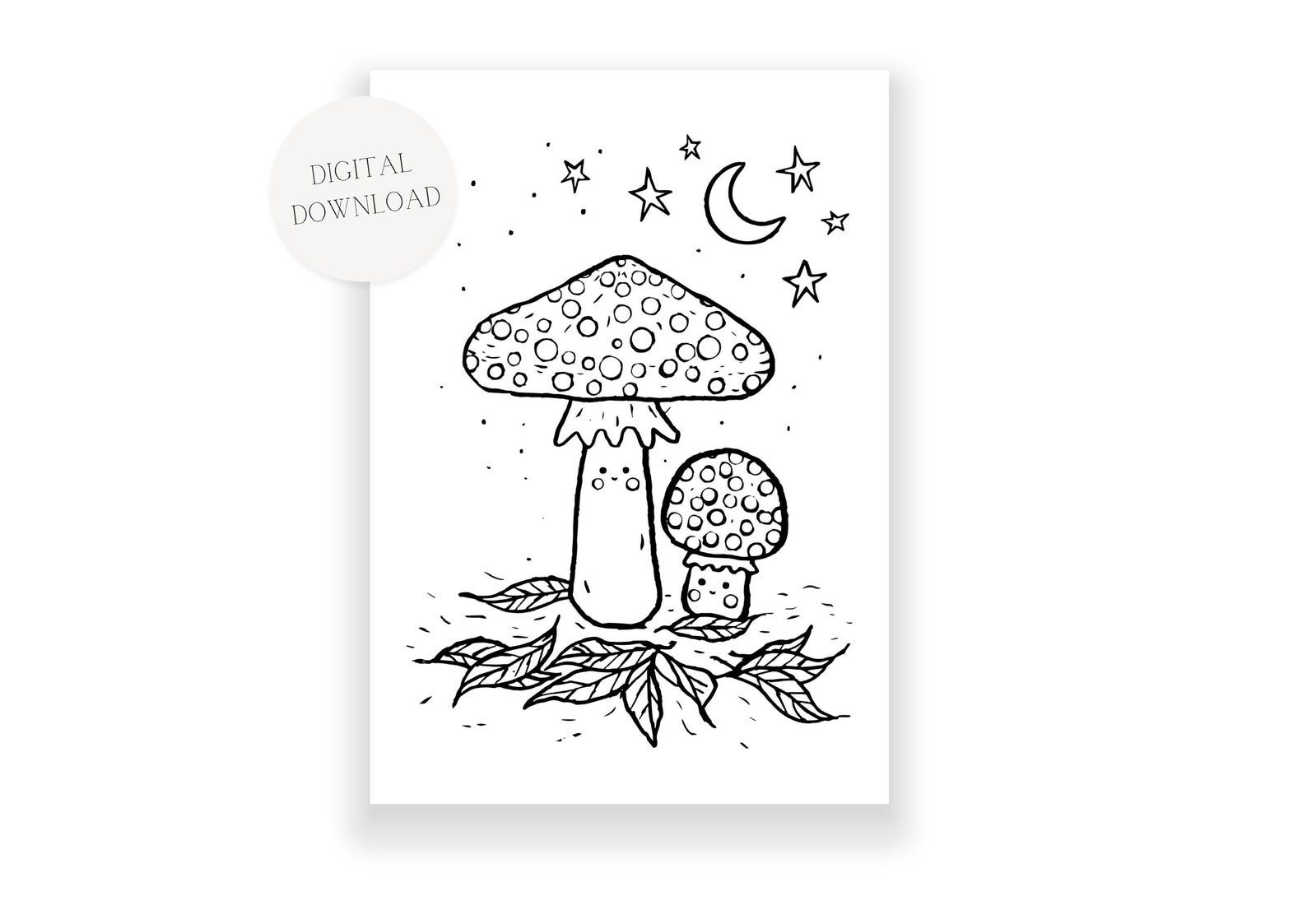 Cute Mushroom Colouring Page, Digital Download Kids Art, Printable ...