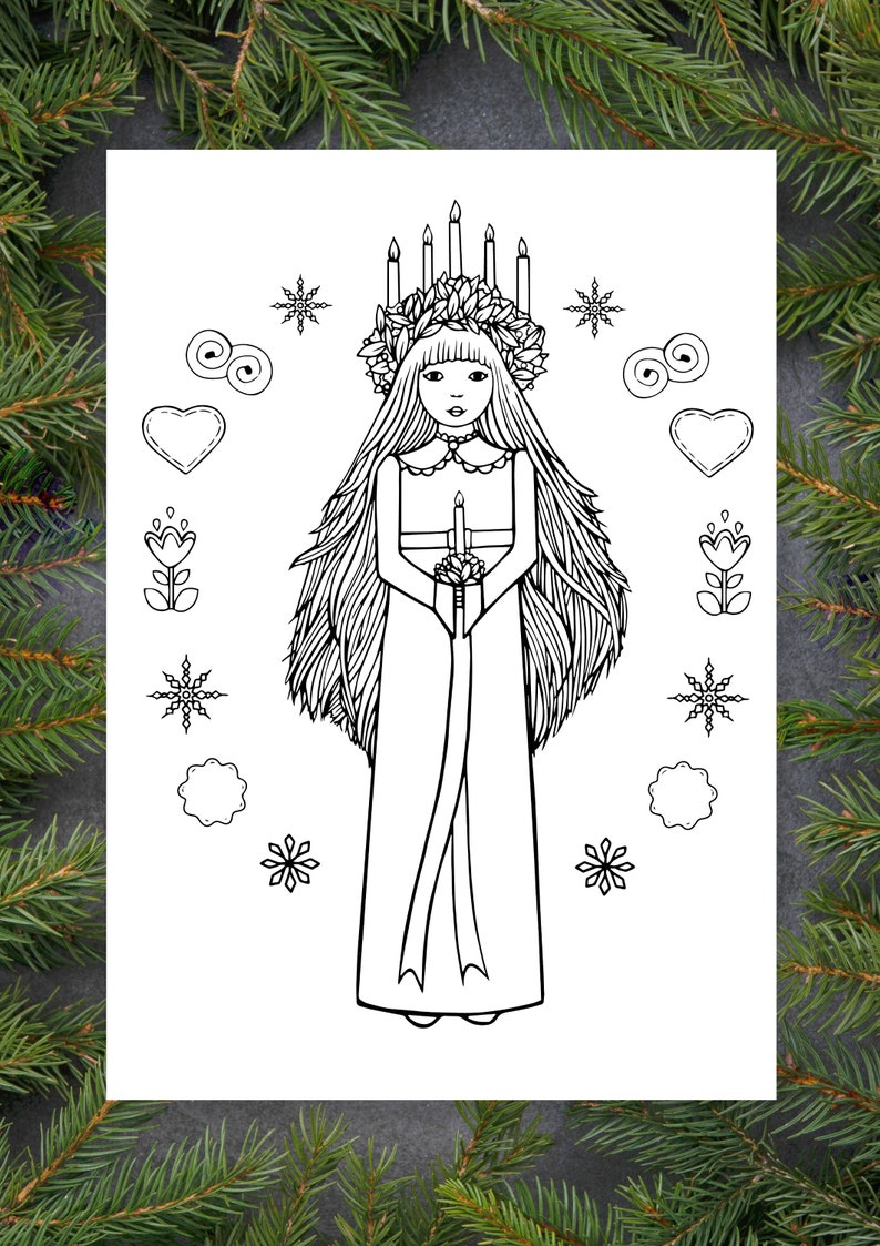 Lucia Day Colouring Page Digital Download Artwork Saint - Etsy