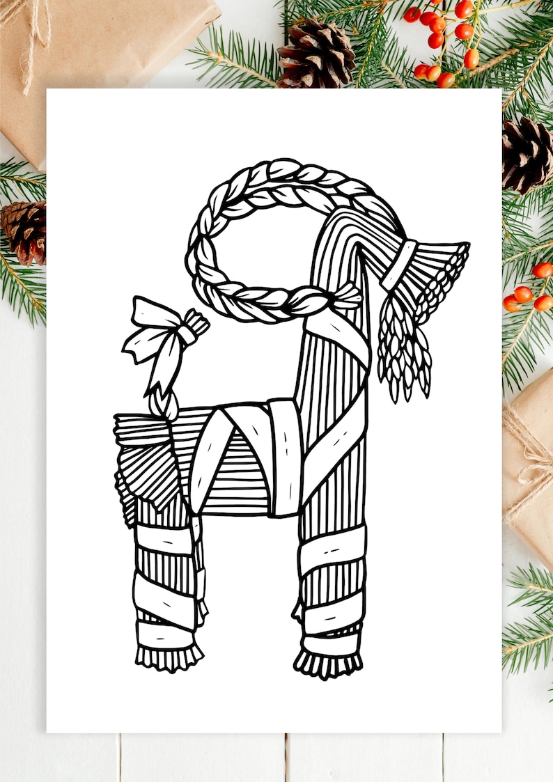 Yule Goat Colouring Page - Printable Yule Decor - Scandinavian ...