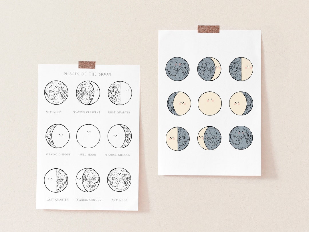 Moon Phase Print With Colouring Page , Digital Download Lunar Printable ...