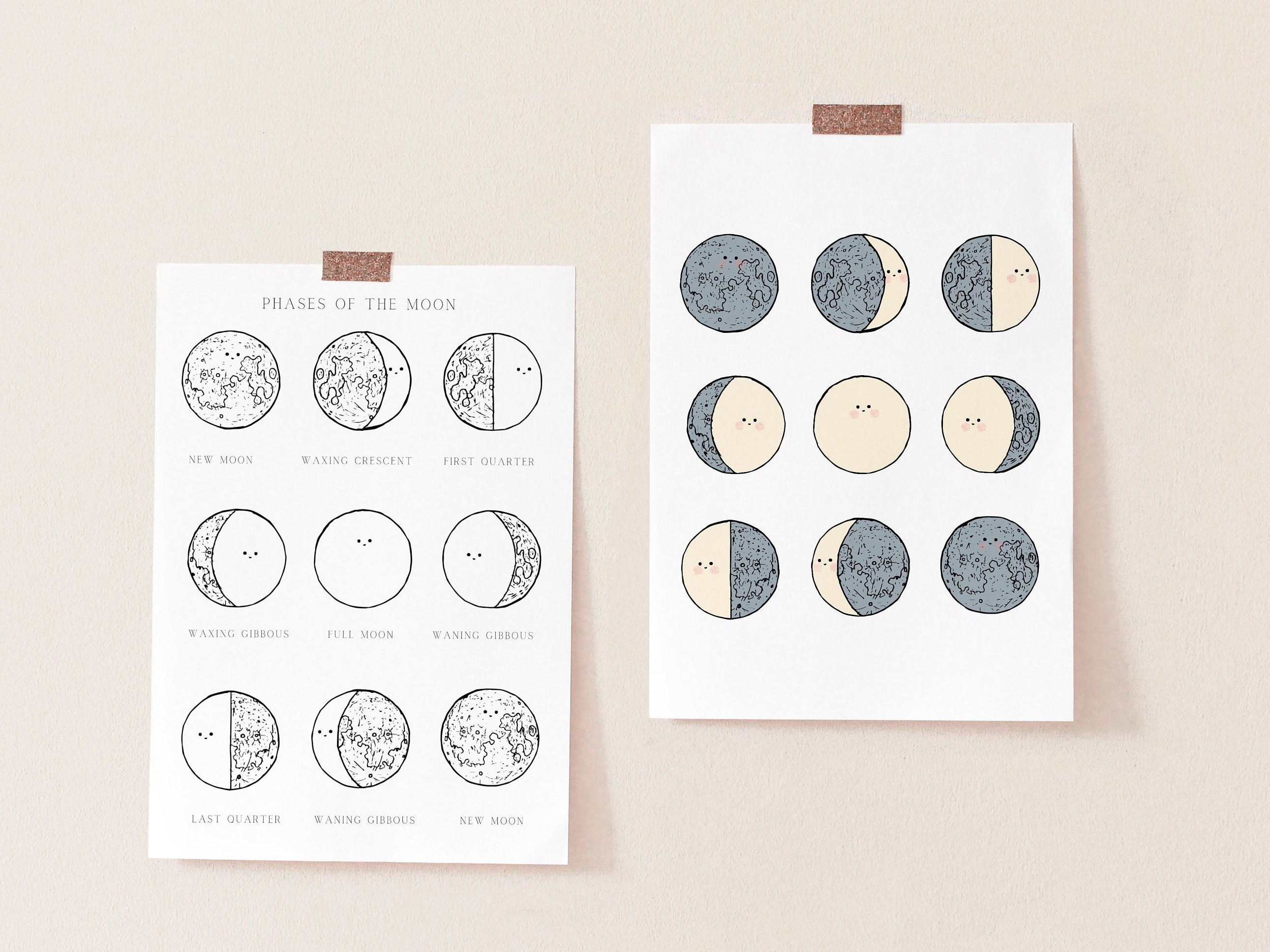 Moon Phase Print With Colouring Page , Digital Download Lunar Printable ...